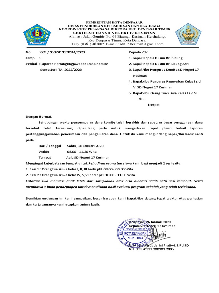 Surat Undangan Rapat Komite | PDF