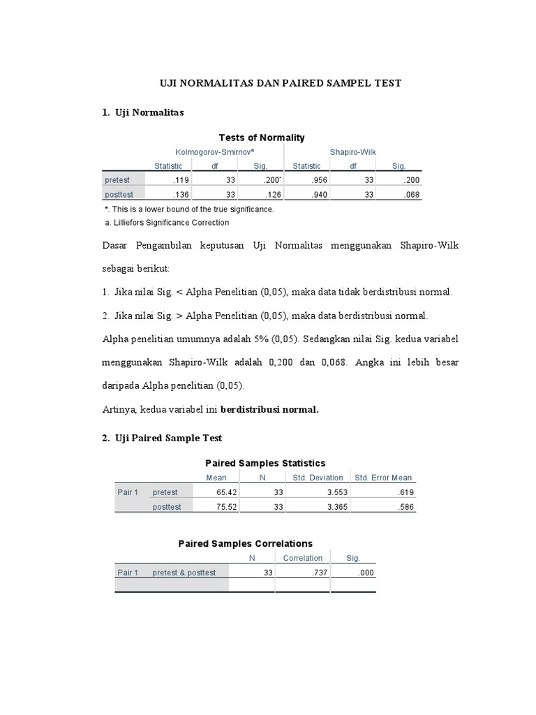 Uji Normalitas dan Paired Sample Test | PDF
