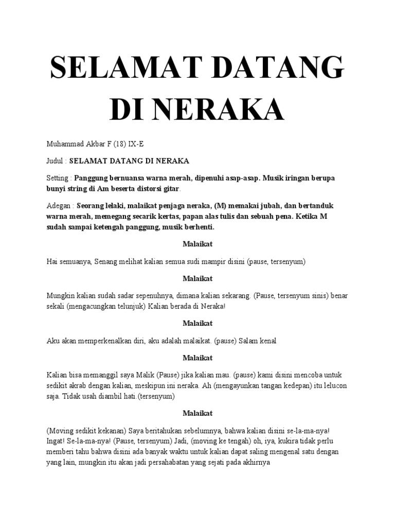Naskah Monolog Selamat Datang Di Neraka | PDF