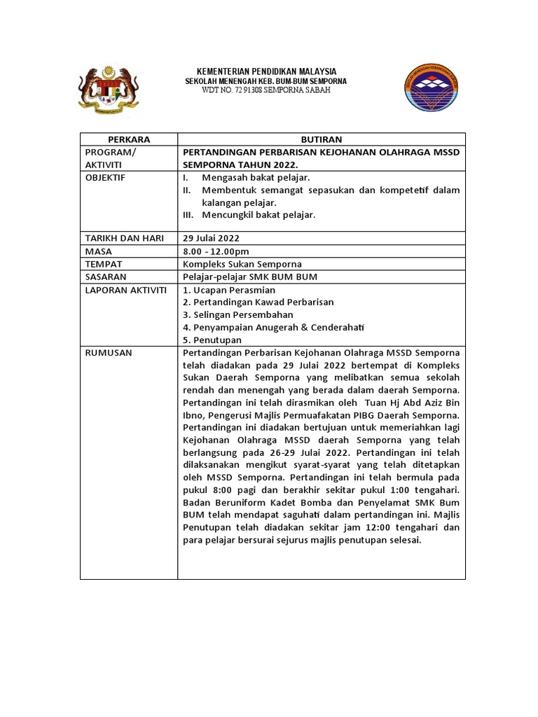 CONTOH LAPORAN Kadet Bomba | PDF