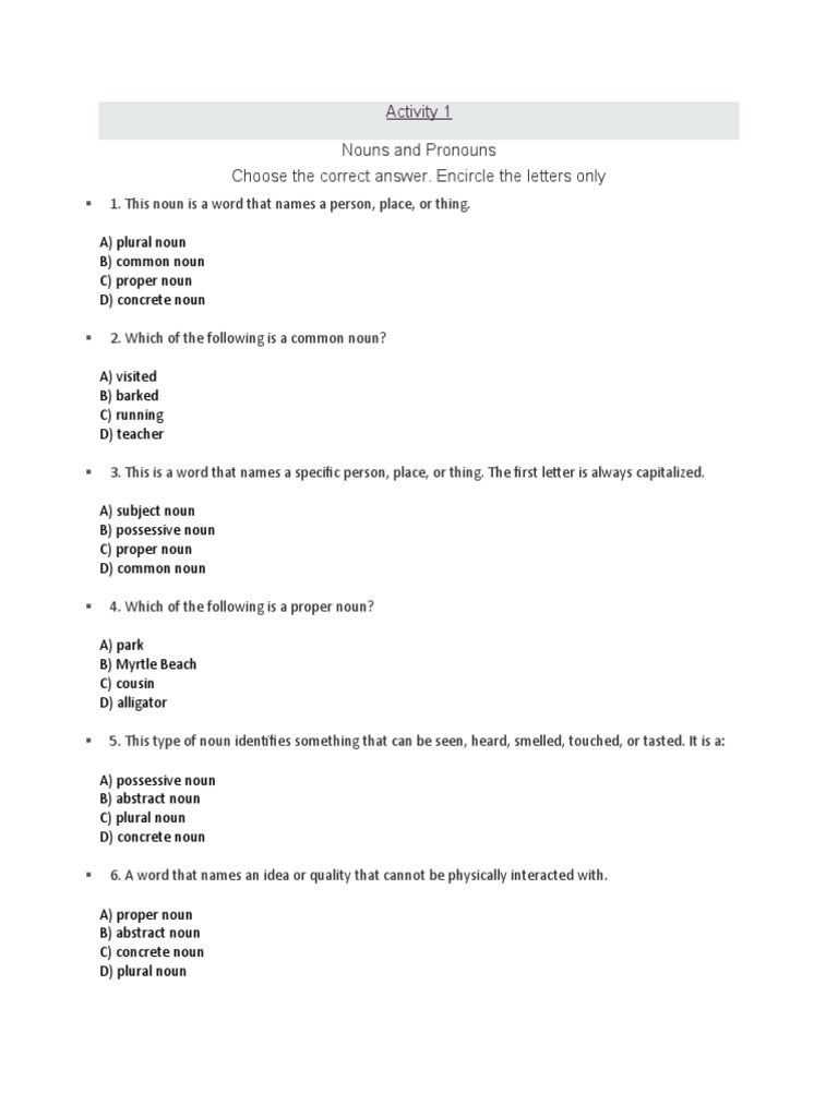 107395-Activity 1 Identifying Nouns and Pronouns in Sentences | PDF | Noun | Pronoun