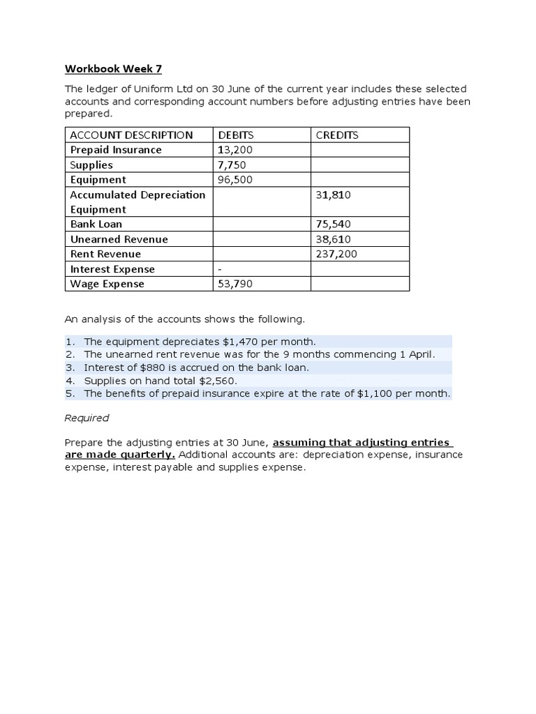 Workbook Week 7 Solutions | PDF | Debits And Credits | Financial Services