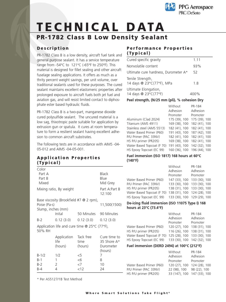Technical Data: PR-1782 Class B Low Density Sealant | PDF | Legal ...