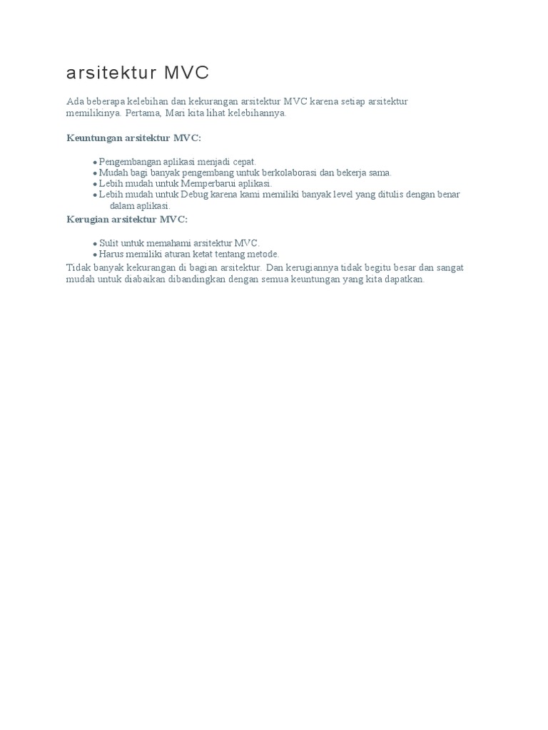 Keuntungan Dan Kekurangan MVC | PDF | Seni | Komputer