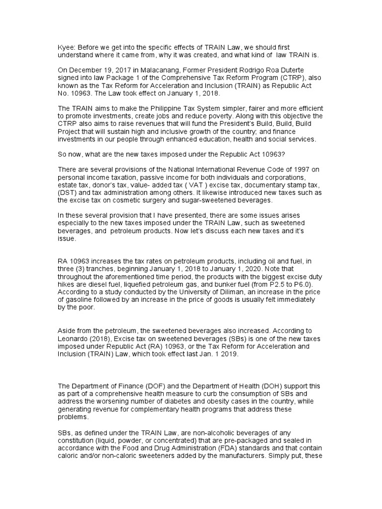 Train Law | PDF | Cost Of Living | Taxes