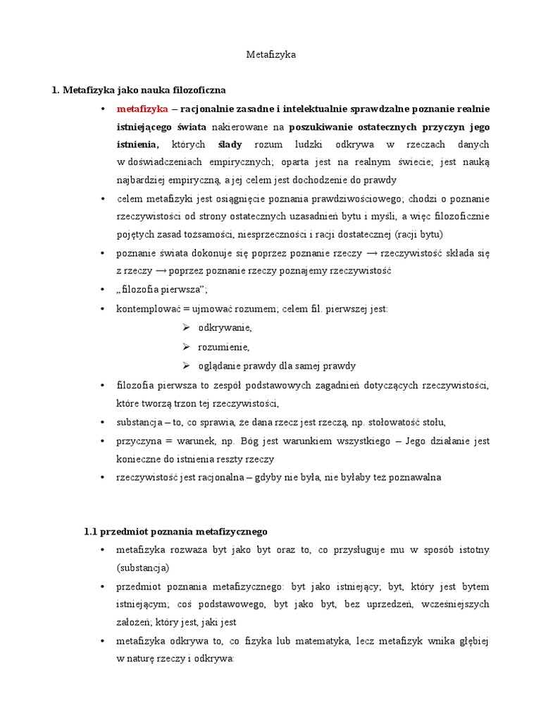 Metafizyka - Skrypt | PDF