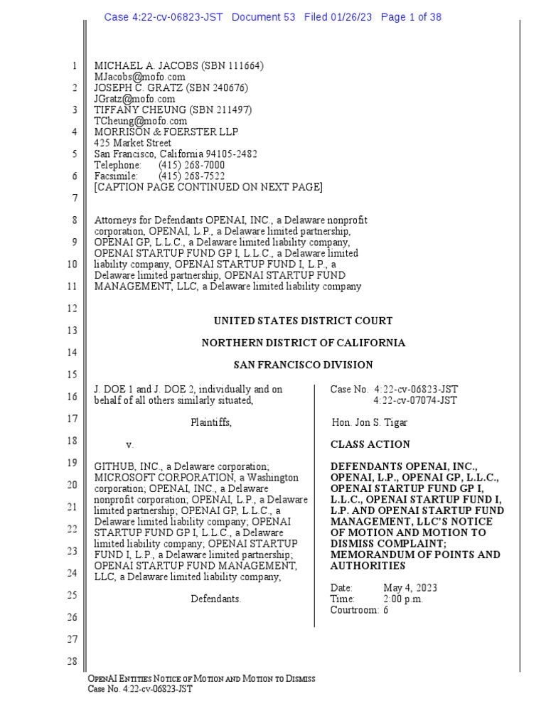 Openai Motion To Dismiss | PDF | Cause Of Action | Pleading Openai Motion To Dismiss | PDF | Cause Of Action | Pleading
