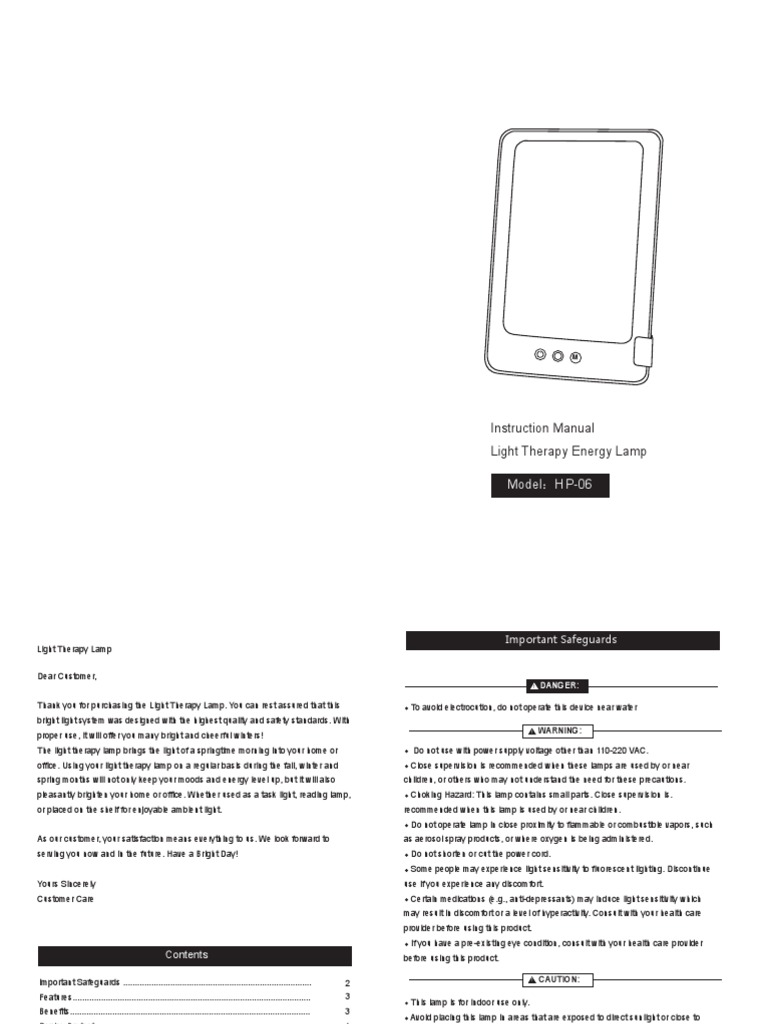 HP-06 Light Therapy Energy Lamp Instructions Manual EN | PDF | Lighting ...