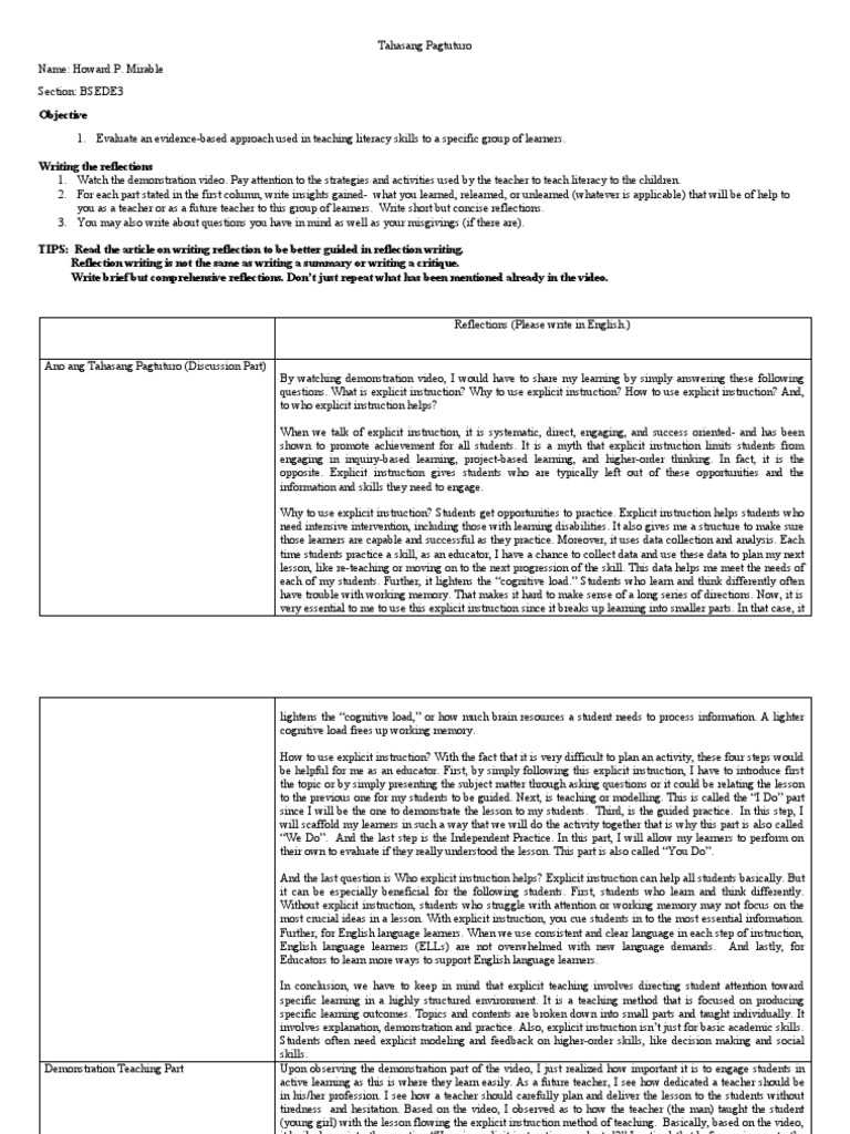 Mirable Self-Reflection (Ano Ang Tahasang Pagtuturo) Ede3 | Download ...