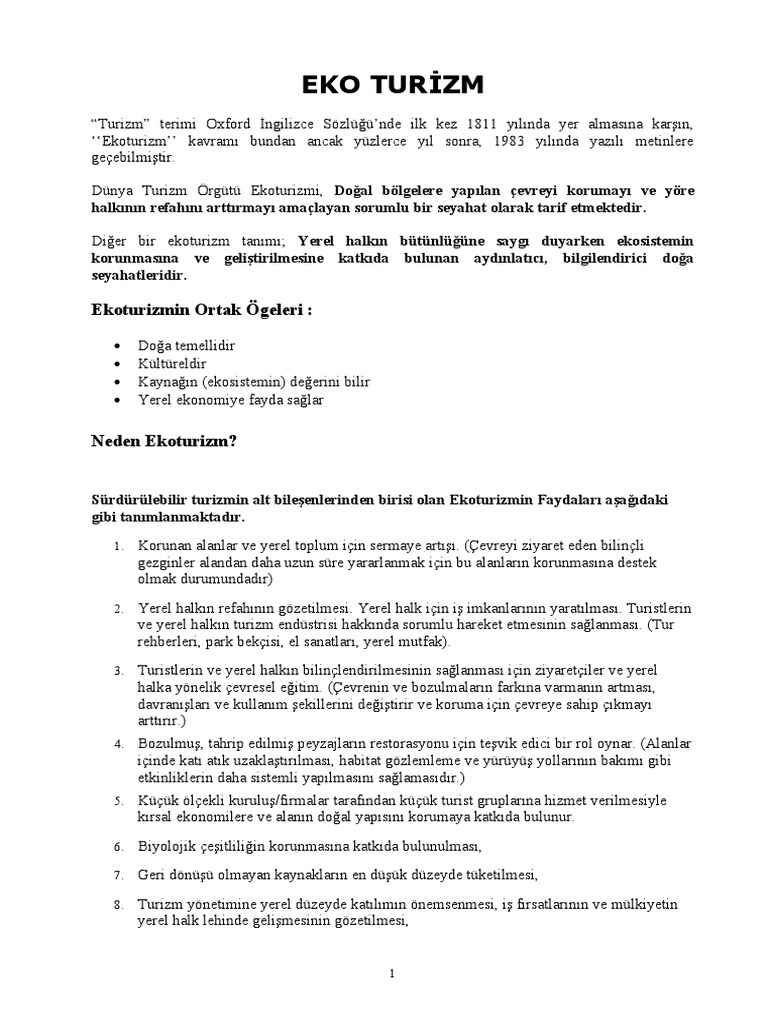 Eko Turizm Nedir | PDF