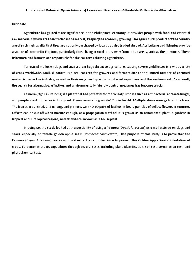 Utilization of Palmera Leaves and Roots As An Affordable Molluscicide ...