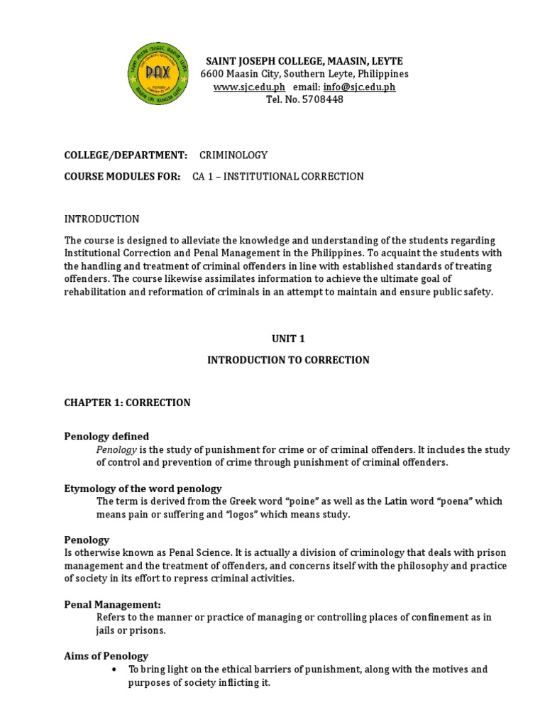 CA 1 MODULES First Sem 2022 2023 | PDF | Detention (Imprisonment) | Prison