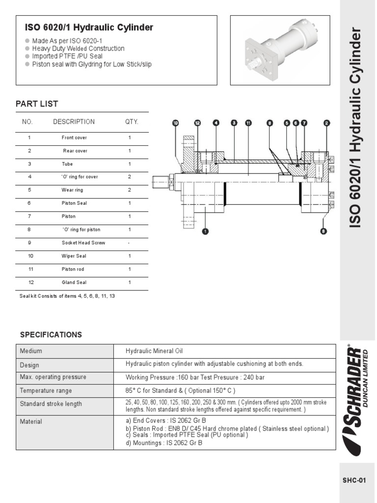 Schrader - Hydraulic Cylinders ISO 6020-1 | PDF | Mechanical Engineering | Equipment