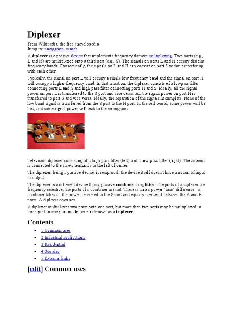 Diplexer | PDF | Antenna (Radio) | Radio