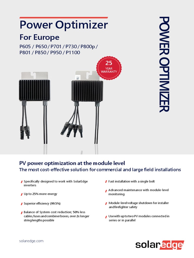 Datasheet SolarEdge Power-Optimizer P650-P1100 07-2021 ENG Europe | PDF ...