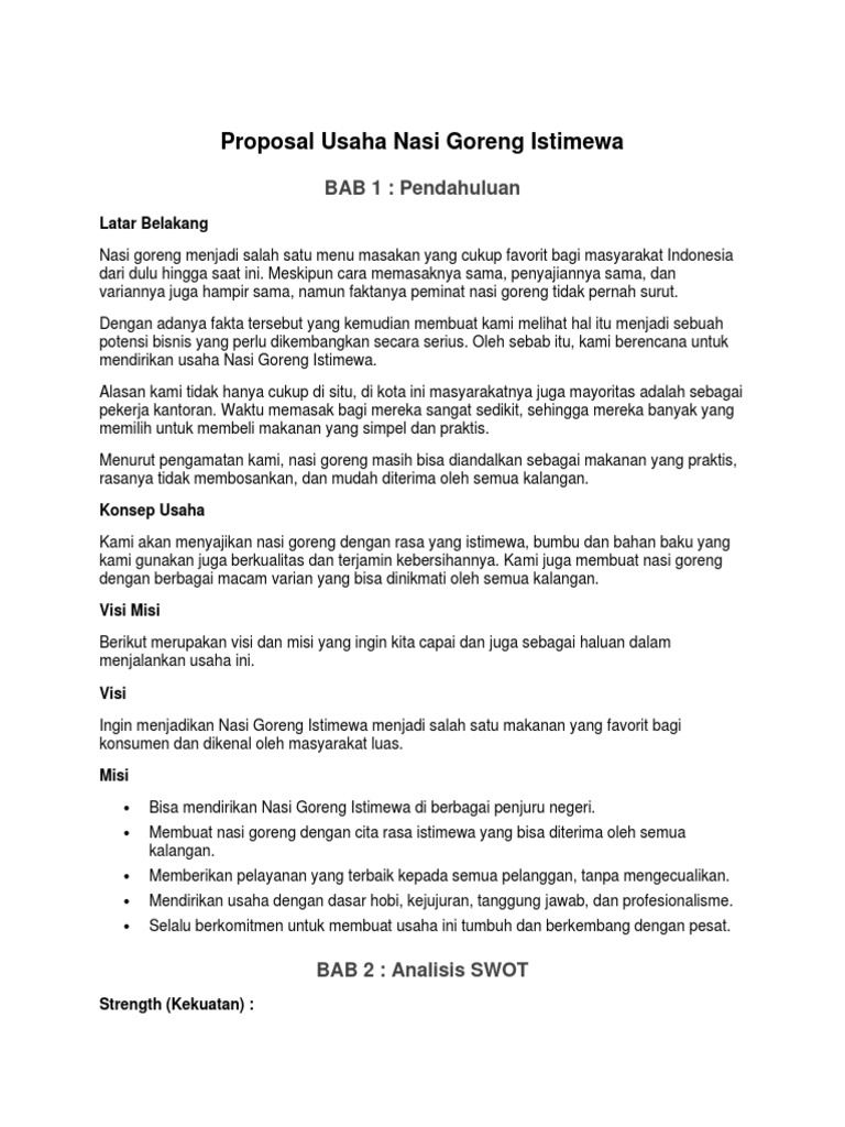 Proposal Usaha Nasi Goreng | PDF | Memasak, Makanan, & Anggur