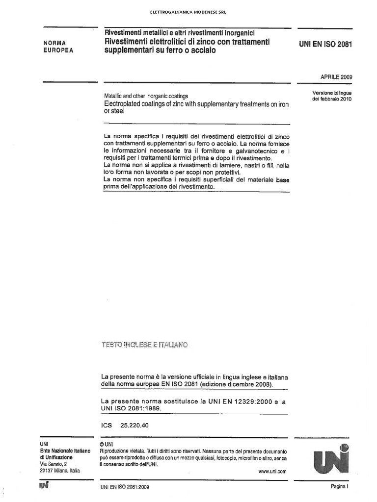 Uni en Iso 2081 1 | PDF