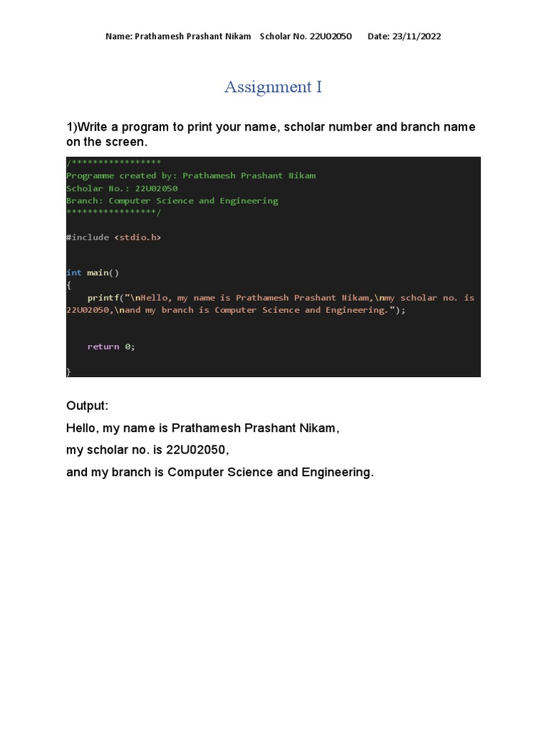 Assign 1 Pratham | PDF | Integer (Computer Science) | Area Assign 1 Pratham | PDF | Integer (Computer Science) | Area