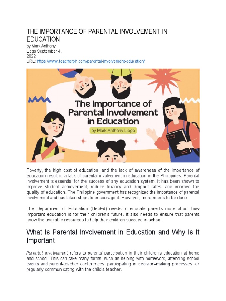 Benefits of Parental Involvement in Education | PDF | Teachers | Homework