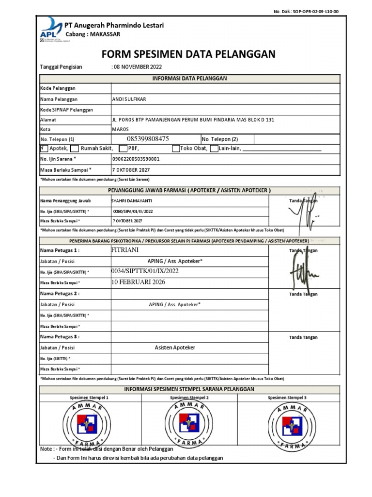 Form Spesimen Pelanggan FIX FIX | PDF