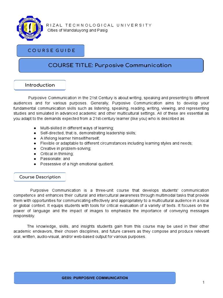 Purposive Communication Course Guide | PDF | Communication | Cross ...