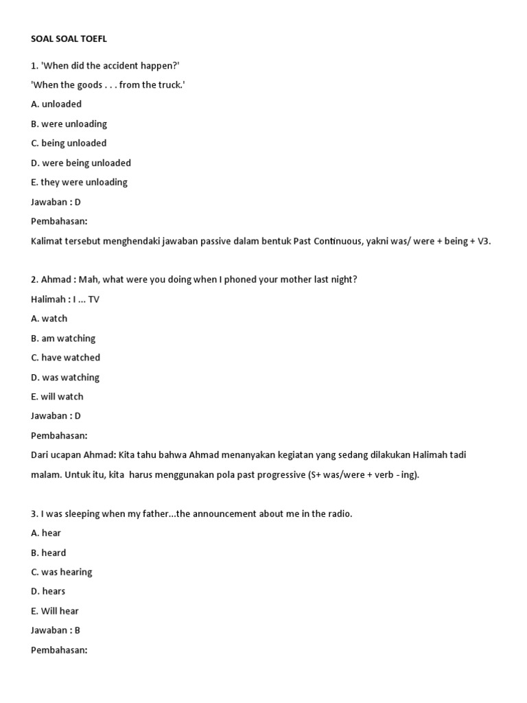 Soal TOEFL Dan Pembahasan (Tenses) | PDF | Linguistics | Grammar