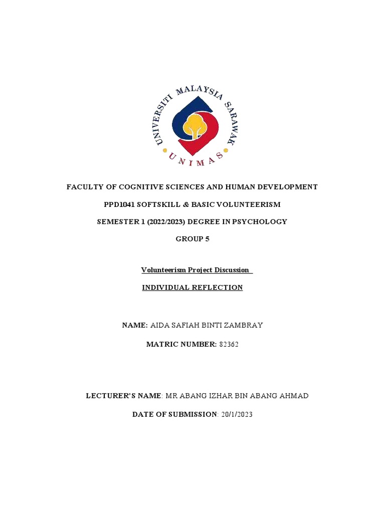 Volunteerism Project Reflection by Aida Safiah | PDF | Career & Growth
