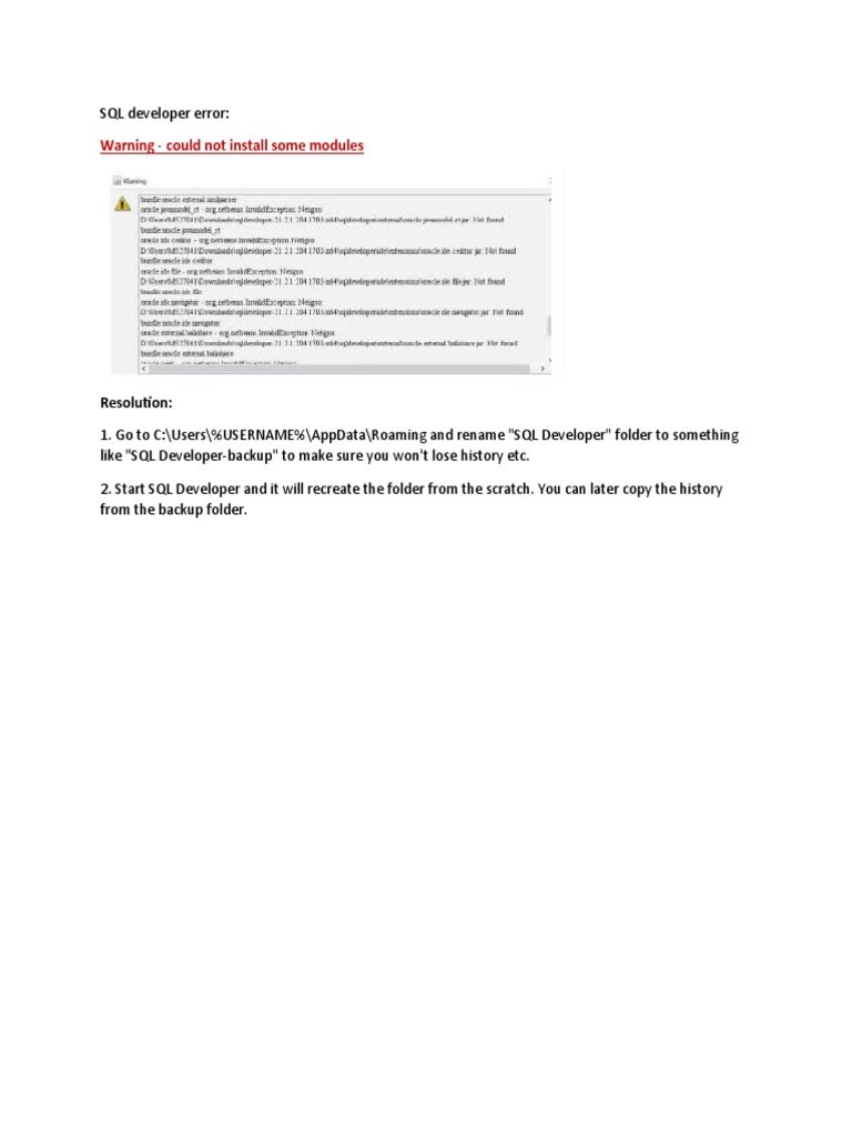 Warning - Could Not Install Some Modules in SQL Developer | PDF