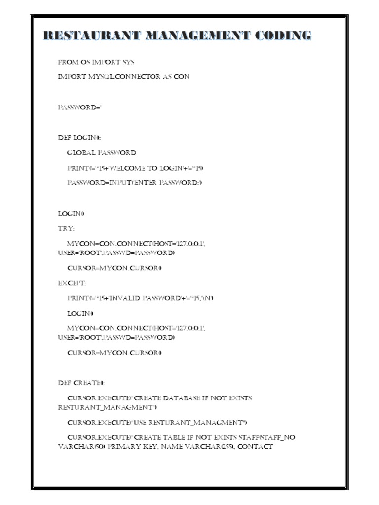 Restaurant Management Coding | PDF | Menu | Computer Data