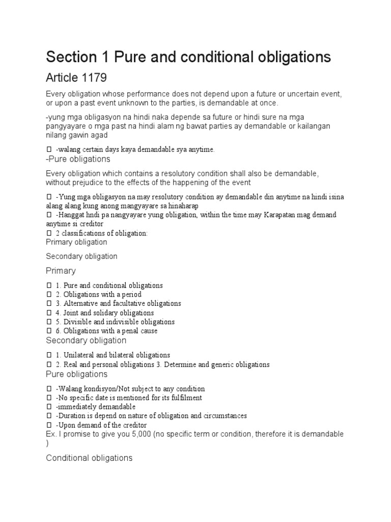 Section 1 Pure and Conditional Obligations | PDF | Guarantee | Interest