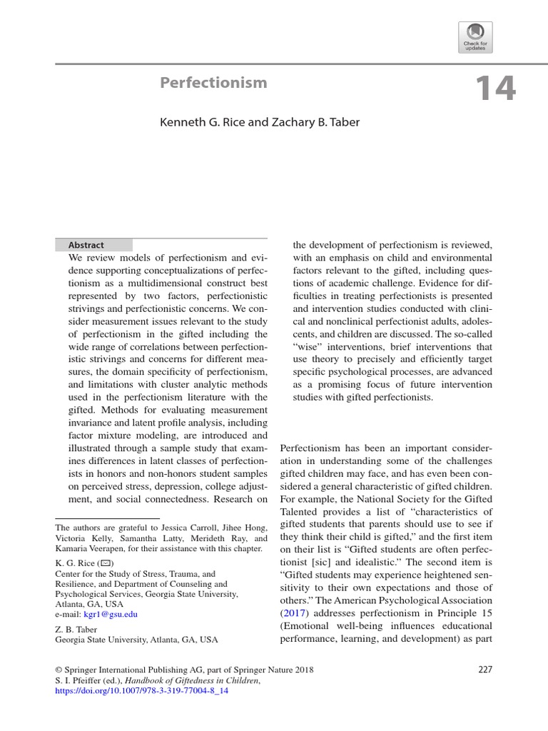 Rice 2018 | PDF | Intellectual Giftedness | Perfectionism (Psychology)