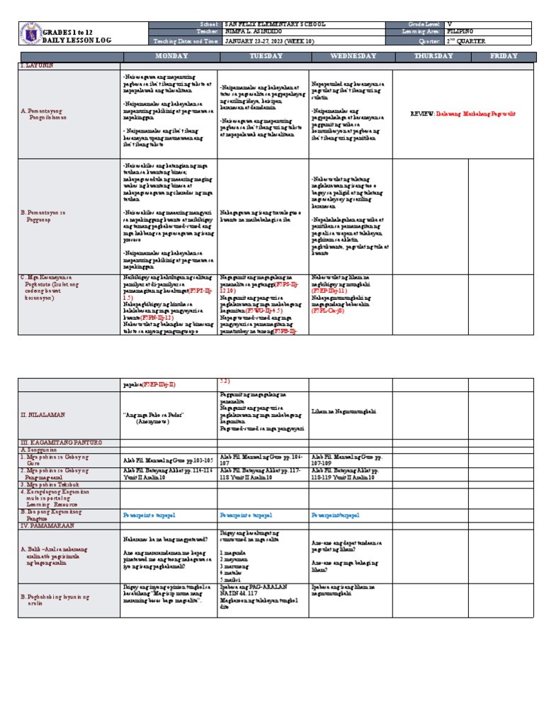 DLL Filipino 5 q2 w10 | PDF