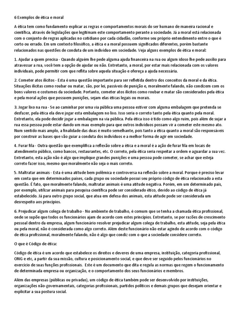 6 Exemplos de Ética e Moral | PDF | Moralidade | Science