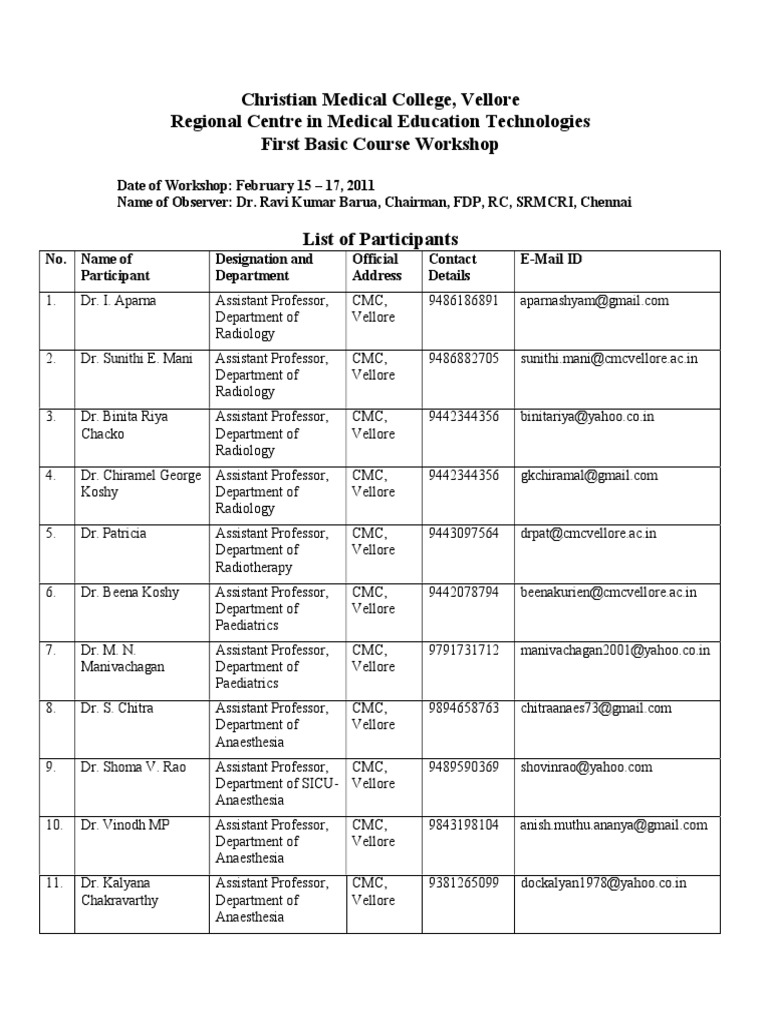 CMC Vellore Doctors and Contacts List | PDF | Medicine | Medical School