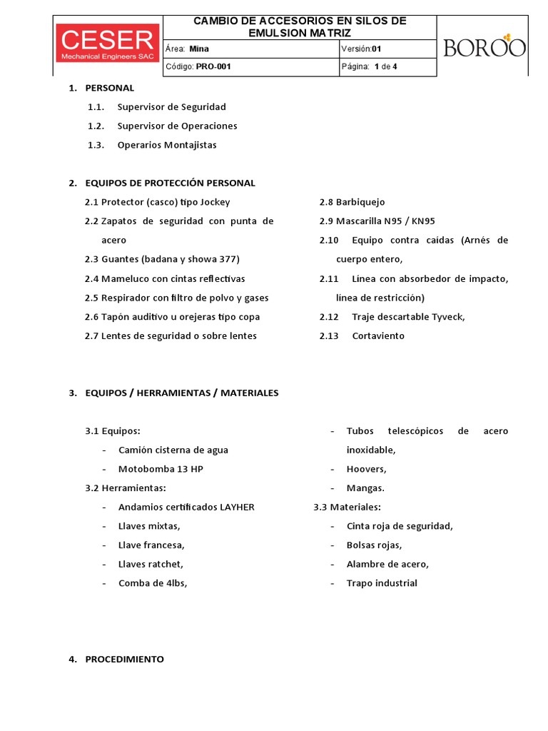 PRO-002 Limpieza Interna Del Silo de Emulsion Matriz | PDF