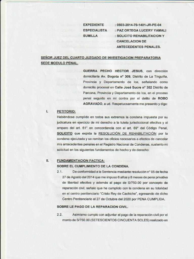 Solicito Rehabilitacion | PDF