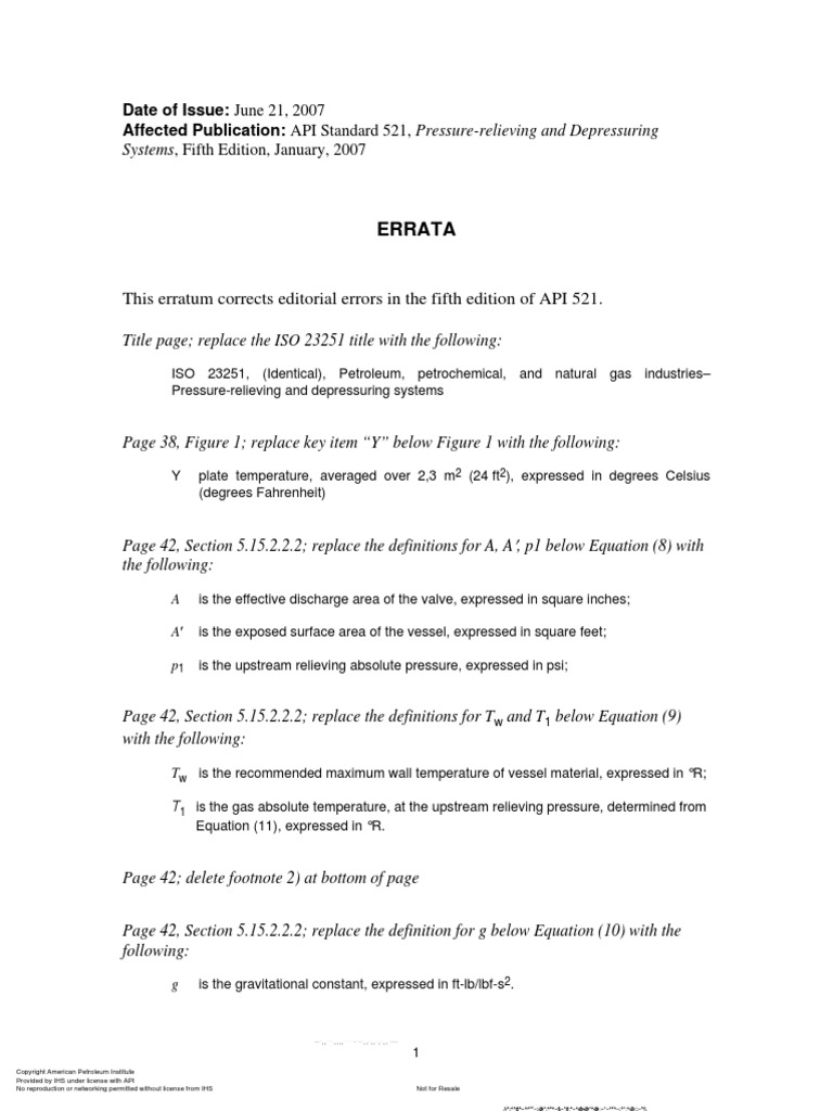 Api 521 Errata | PDF | Pressure | Temperature