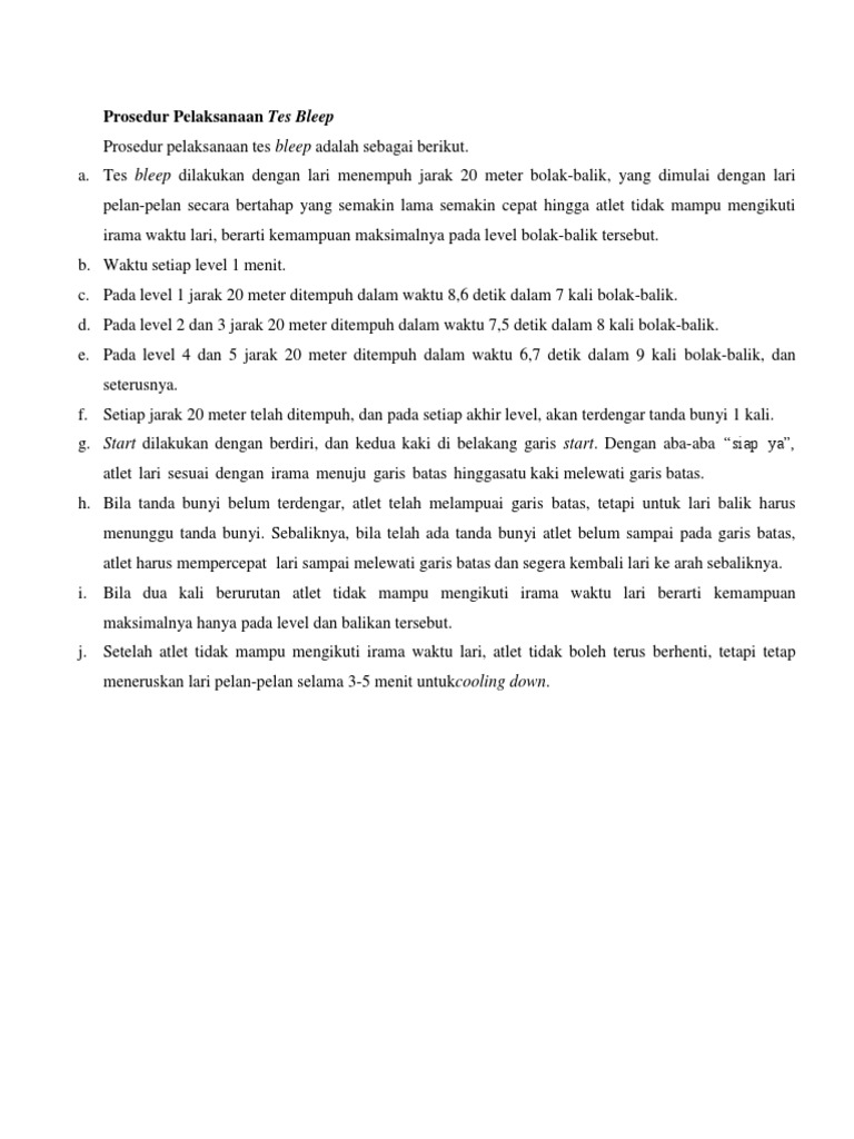 Prosedur Pelaksanaan Tes Bleep | PDF