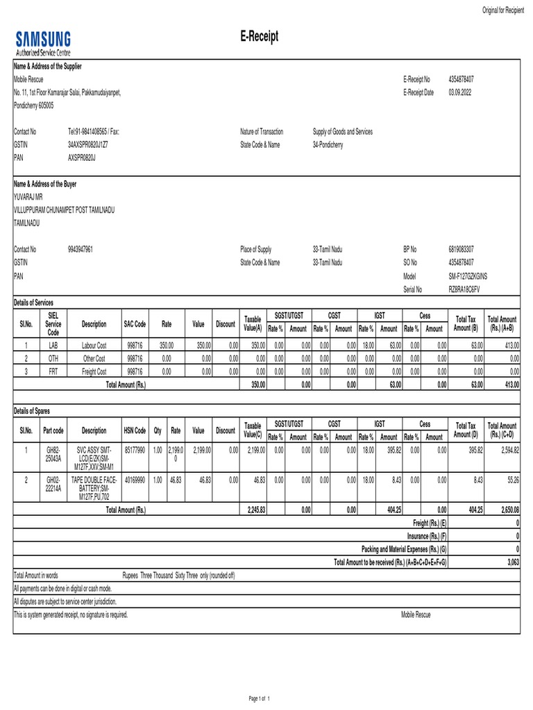 E-Receipt: Page 1 of 1 | PDF | Government | Payments