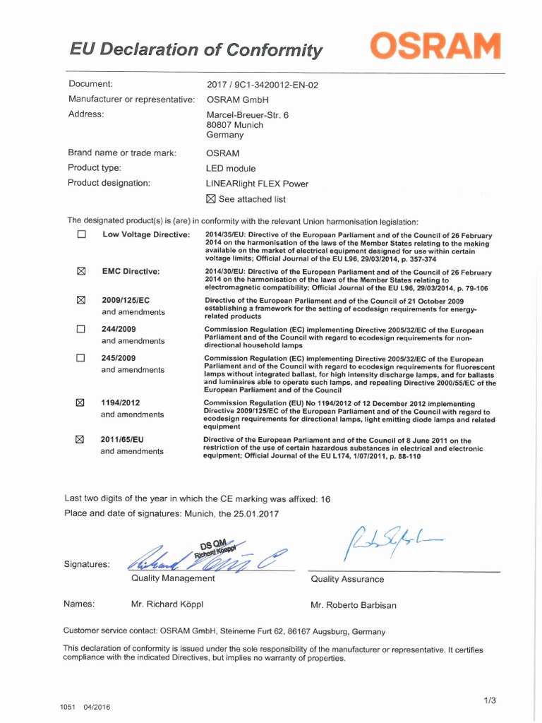 OSRAM LED Module Compliance Document | PDF | Electromagnetic ...