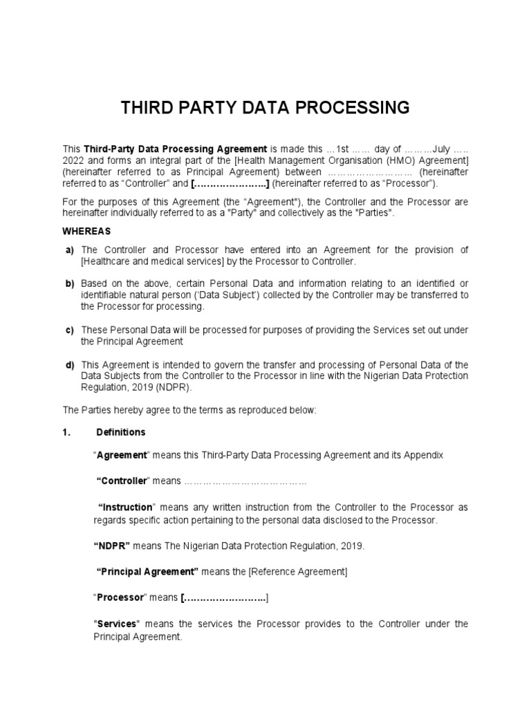 Third Party Data Processing Agreement | PDF | Information Security ...
