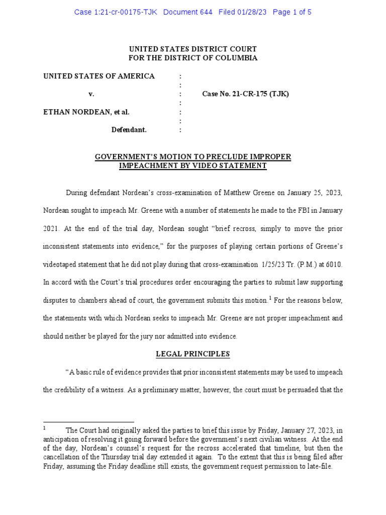 Motion to Exclude Video Impeachment | PDF | Witness Impeachment | Testimony