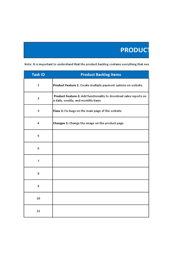 Product Backlog Template | PDF