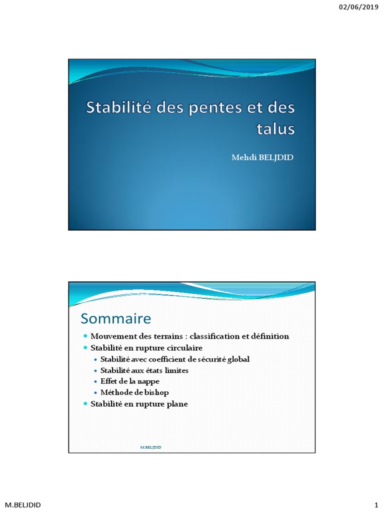 Stabilité des Talus : Méthodes et Exemples | PDF | Glissement de ...
