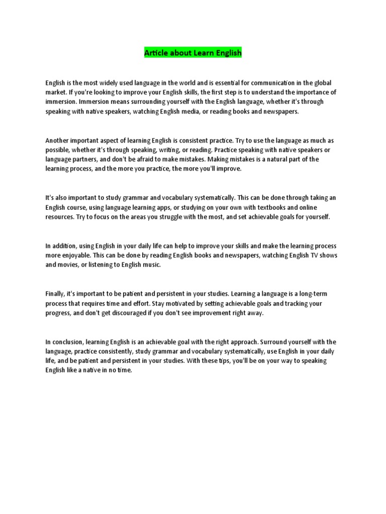 Article of Learning English | PDF