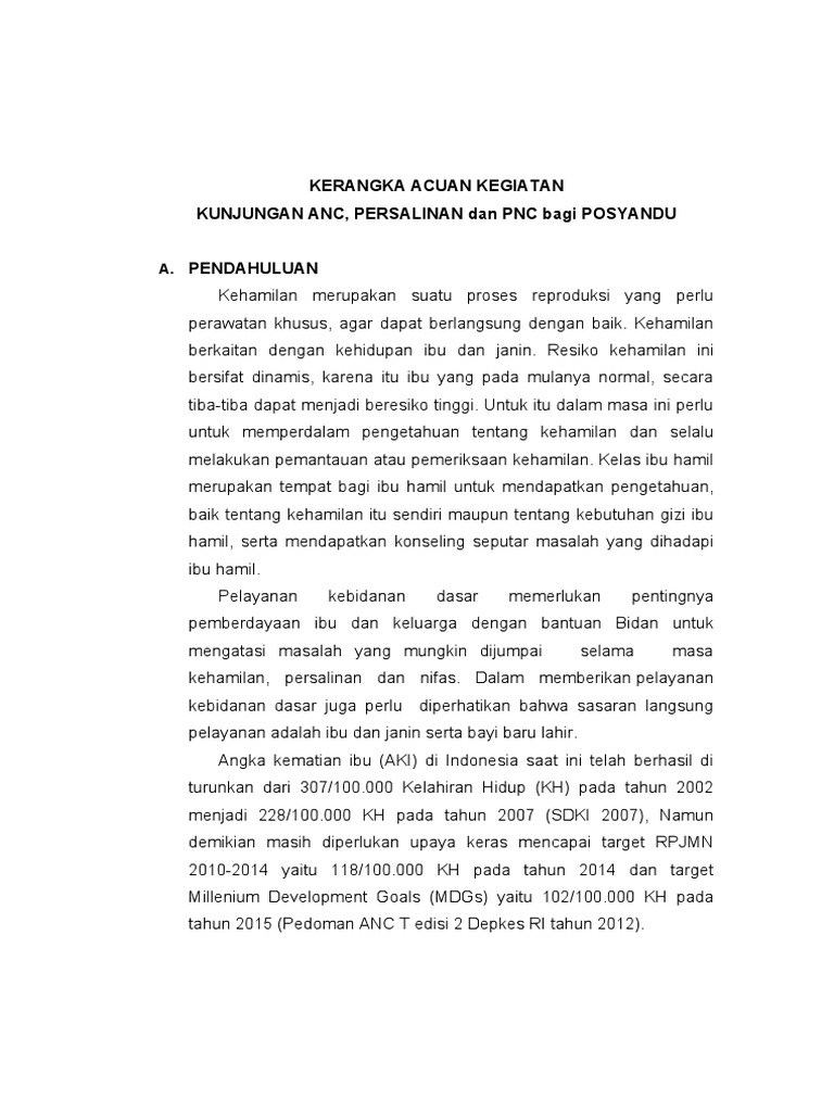 KAK Kunjungan Pembinaan Anc, Inc Dan PNC BG Posyandu | PDF