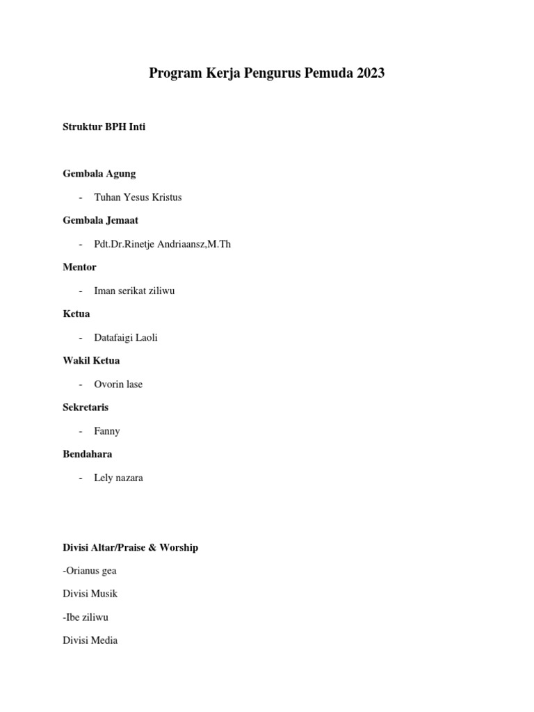 Program Kerja Pengurus Pemuda 2022 | PDF