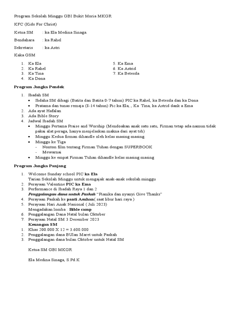 Program Sekolah Minggu GBI Bukit Moria MKGR | PDF | Agama ...