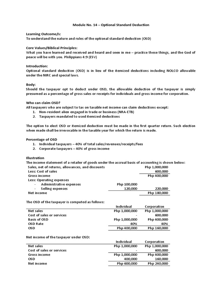 Optional Standard Deduction | PDF | Tax Deduction | Gross Income