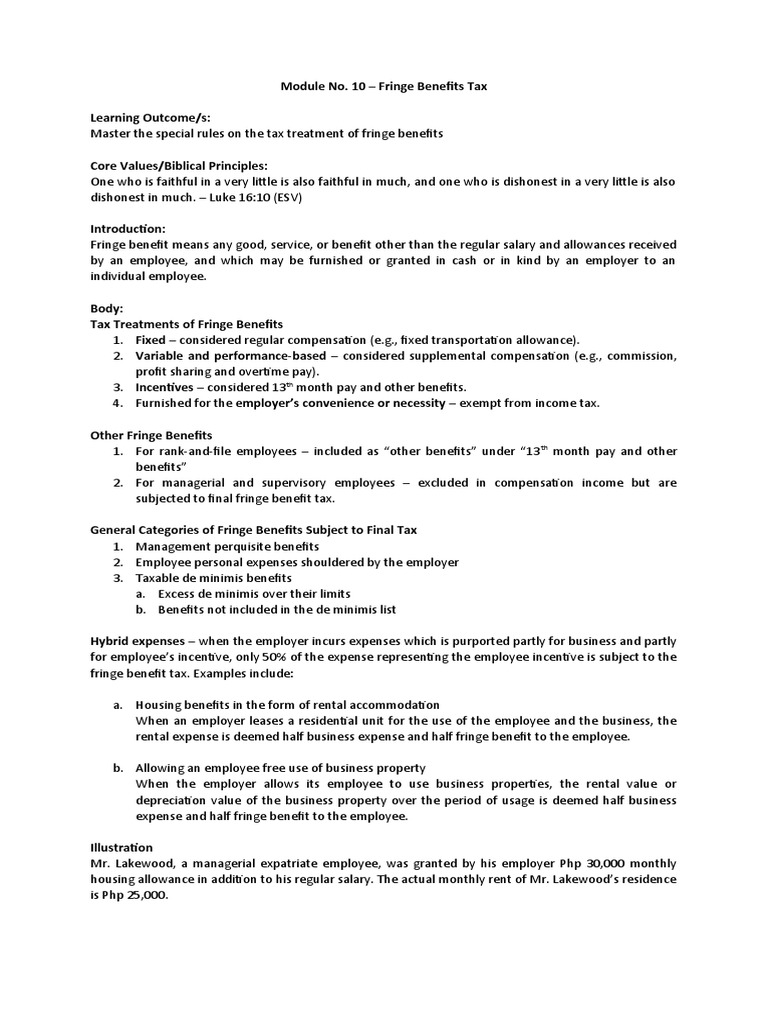 Fringe Benefits Tax | PDF | Employee Benefits | Employment